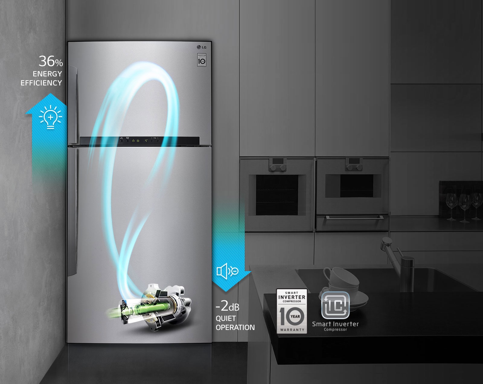 LG Top Mount Freezer, Inverter Linear Compressor, DoorCooling+™, Fresh ...