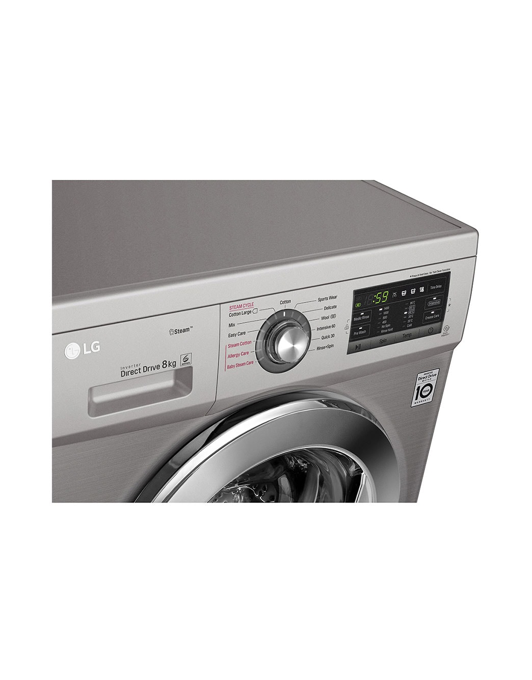 LG 8kg Front Load Washing Machine, Silver | LG UAE