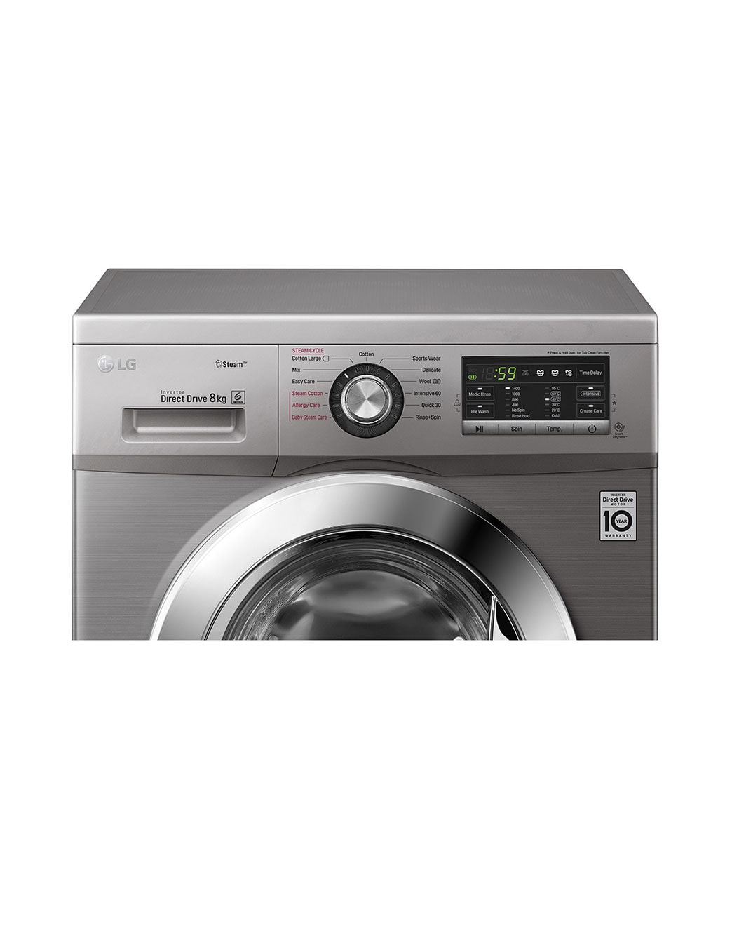 LG 8kg Front Load Washing Machine, Silver | LG UAE