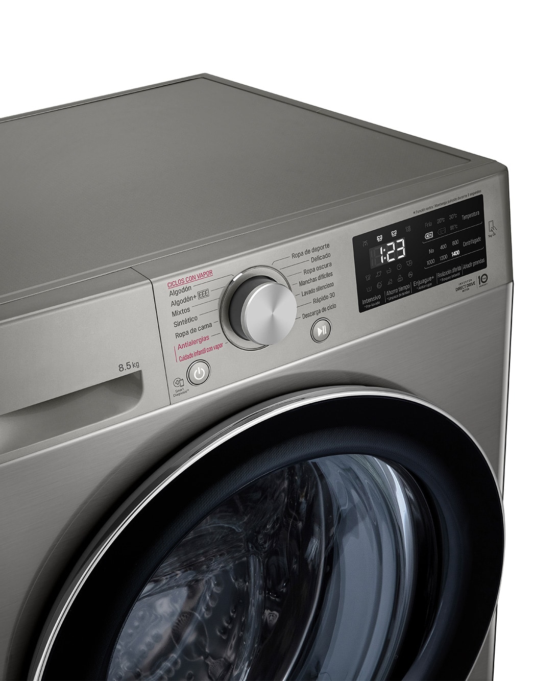 Lavarropas carga frontal 8,5 KG │ Gris mate │ Inverter Direct Drive │ AI DD │ Steam