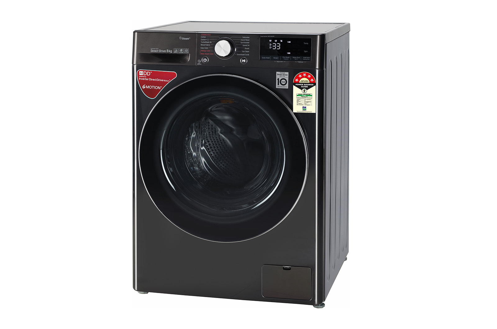 8KG Front Load Washing Machine with LG ThinQ™, Black | LG BD