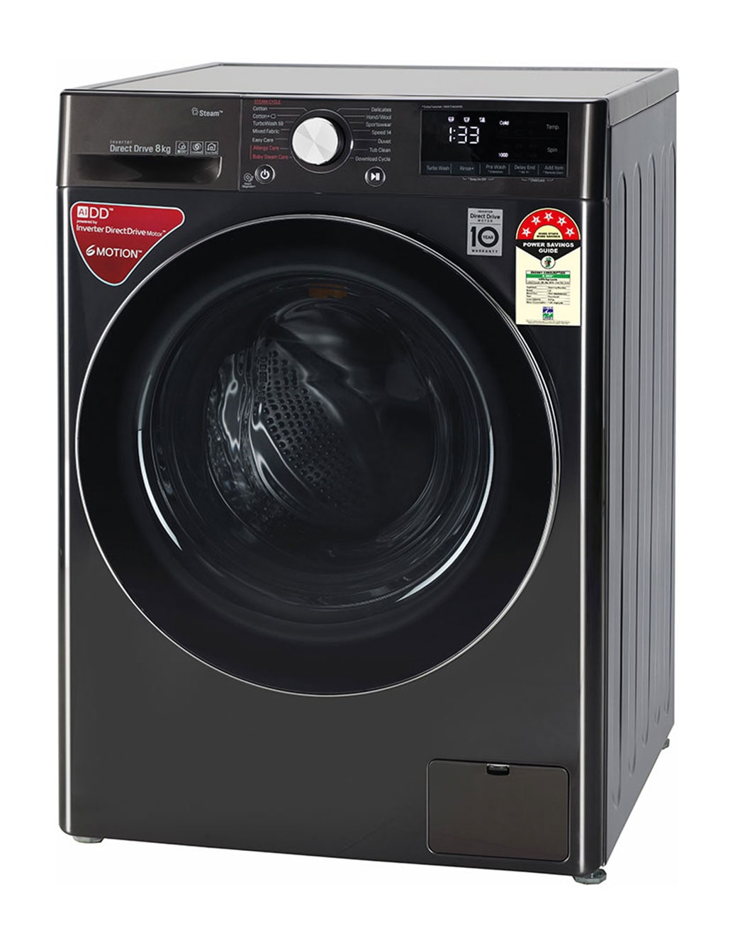 8KG Front Load Washing Machine with LG ThinQ™, Black | LG BD