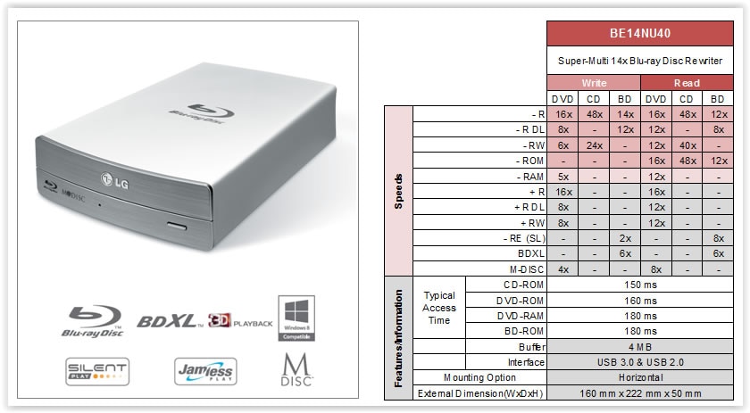 BE14NU40 Graveur Blu-Ray Externe | LG ELECTRONICS Belgique