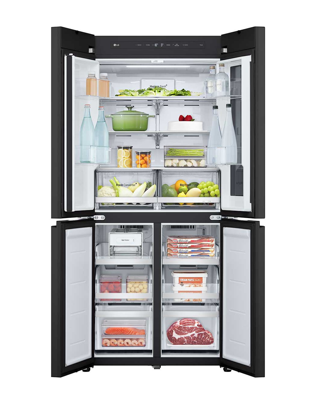 LG 507L 全景透视窗 十字四门冰箱 奶油白-LG中国官网