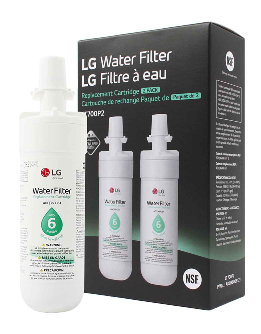 LG LT700P2 Refrigerator Water Filter (2 Packs)-AGF80300811 | LG AU
