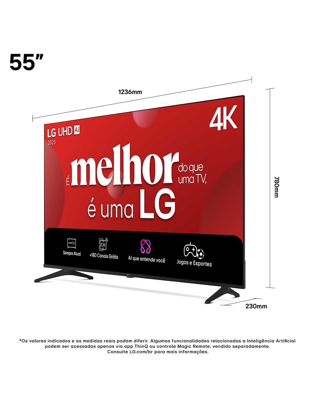 Smart TV 4K LG UHD AI UA75 de 55 polegadas - 55UA7500PSA | LG BR