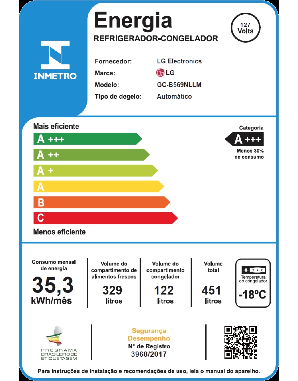 Geladeira Frost Free Inverse 451L 127V - GC-B569NLLM | LG BR