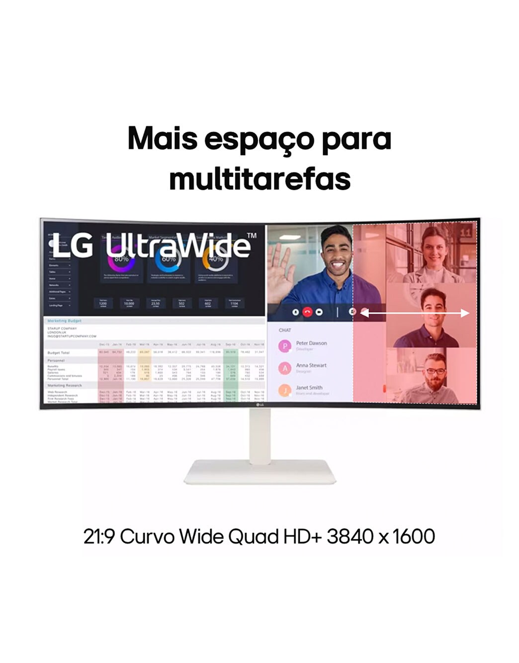 Monitor LG 38" UltraWide Curvo QHD+ - IPS, 144Hz e Thunderbolt 4 | LG BR