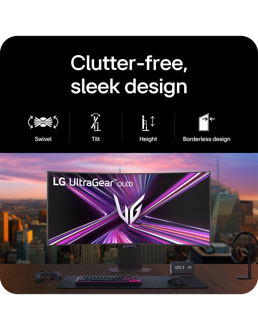 LG UltraGear™ 45-inch OLED Dual-Mode 5K2K Gaming Monitor | 0.03ms (GtG), Rich Bass (10Wx2 ...