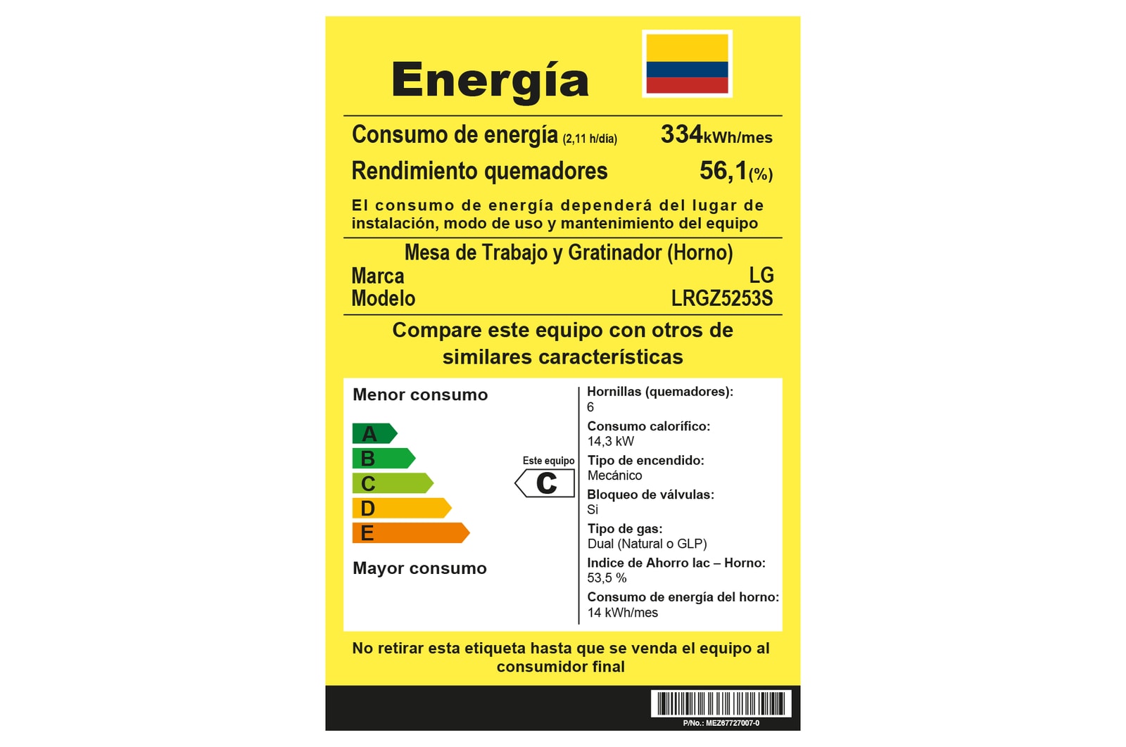 Estufa LRGZ5253S Acero inoxidable -6 quemadores - Horno gran capacidad ...