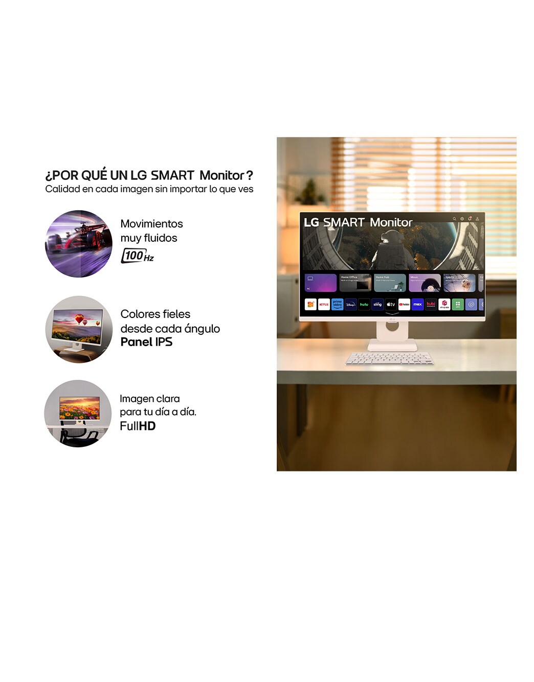 Monitor Smart 27 Pulgadas IPS 100 Hz y webOS23 + Bluetooth 100Hz | LG CO