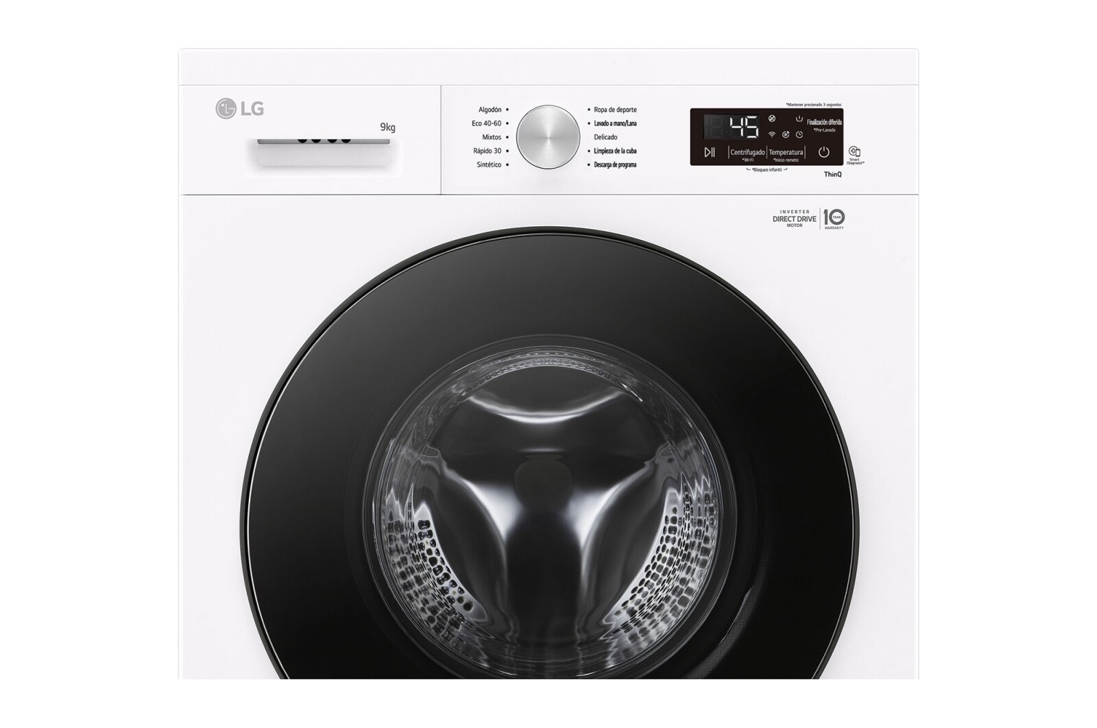 Lavadora eficiente 9kg, 1400rpm, A, con vapor, Serie 100 - F4X1009NWB | LG ES