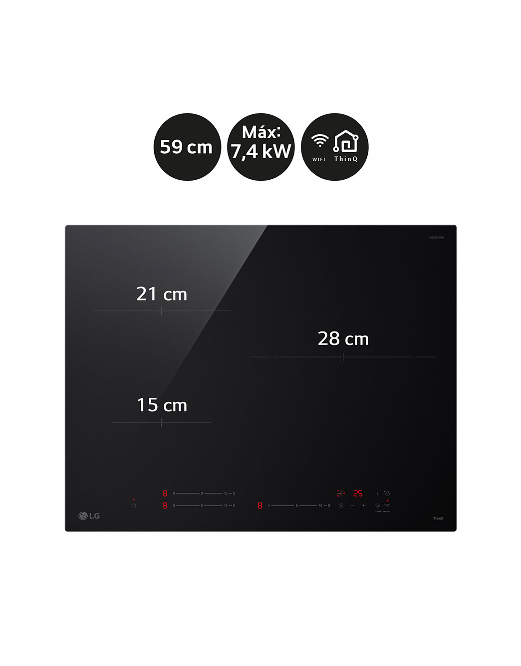 Placa de inducción de 59cm, 3 zonas –Zona grande 28 cm | LG ES