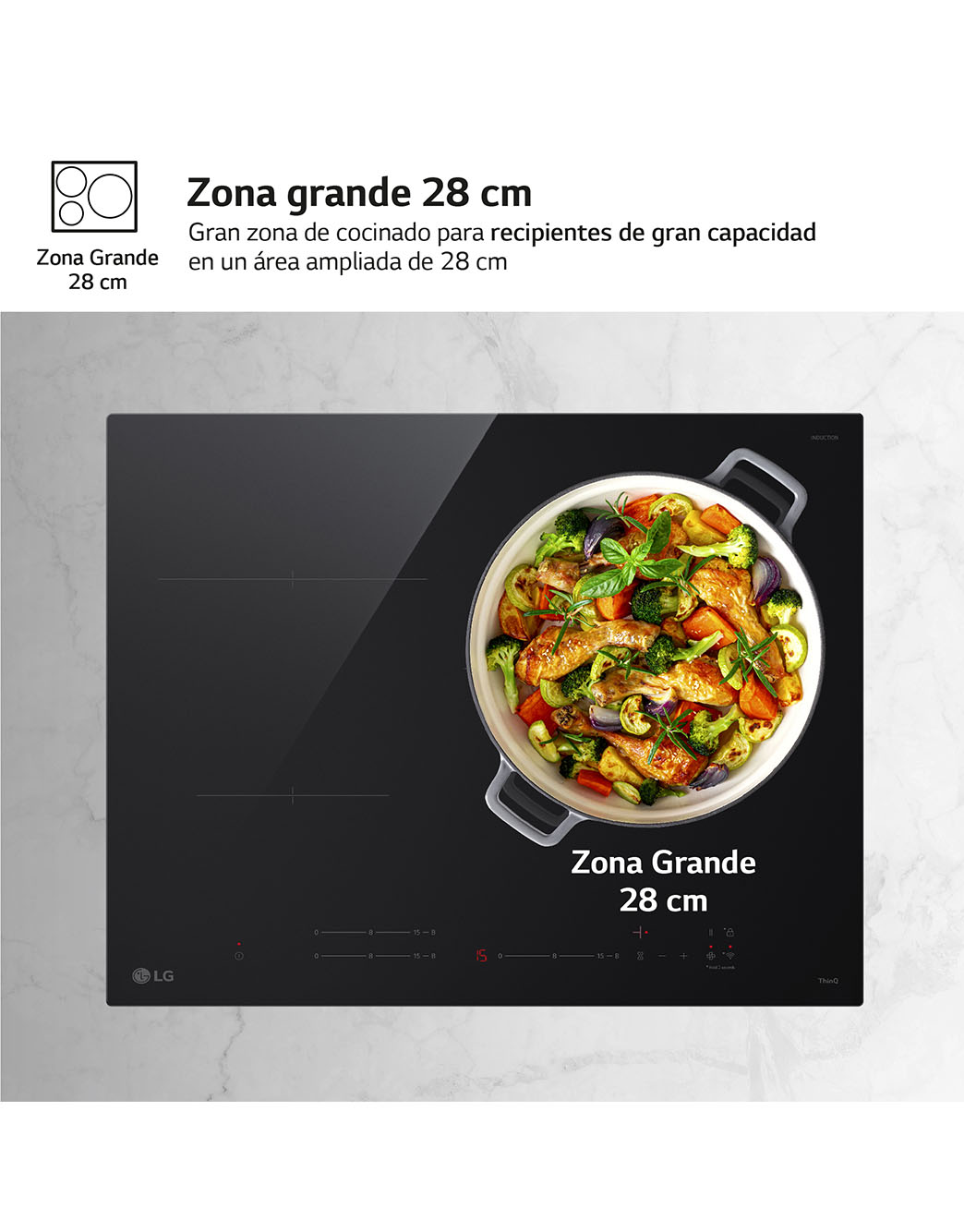 Placa de inducción de 59cm, 3 zonas –Zona grande 28 cm | LG ES