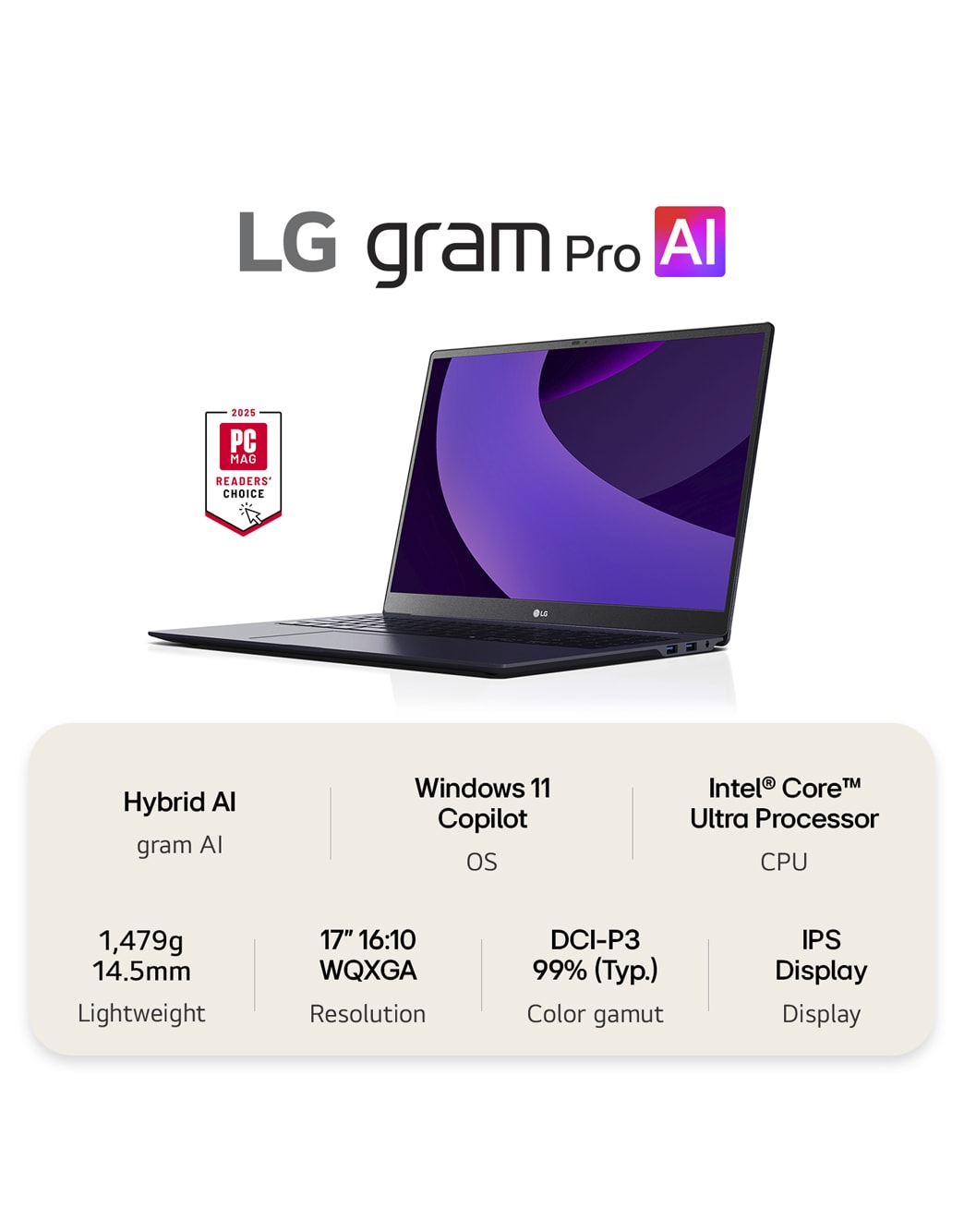 LG gram 17Z90TR | Windows 11 Home Plus | 17" | Ultra 7 255V | 32Go | 2To | LG FR