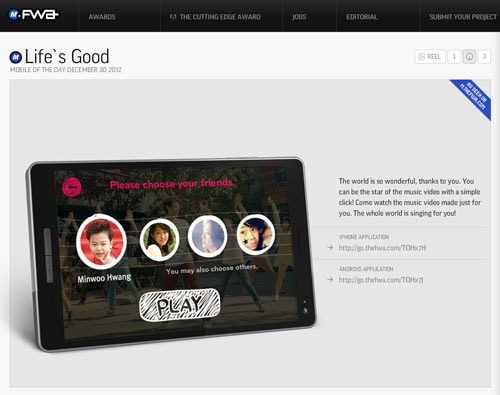 LG'S "LIFE'S GOOD" CAMPAIGN SELECTED FOR MOBILE OF THE DAY AWARD | LG ...