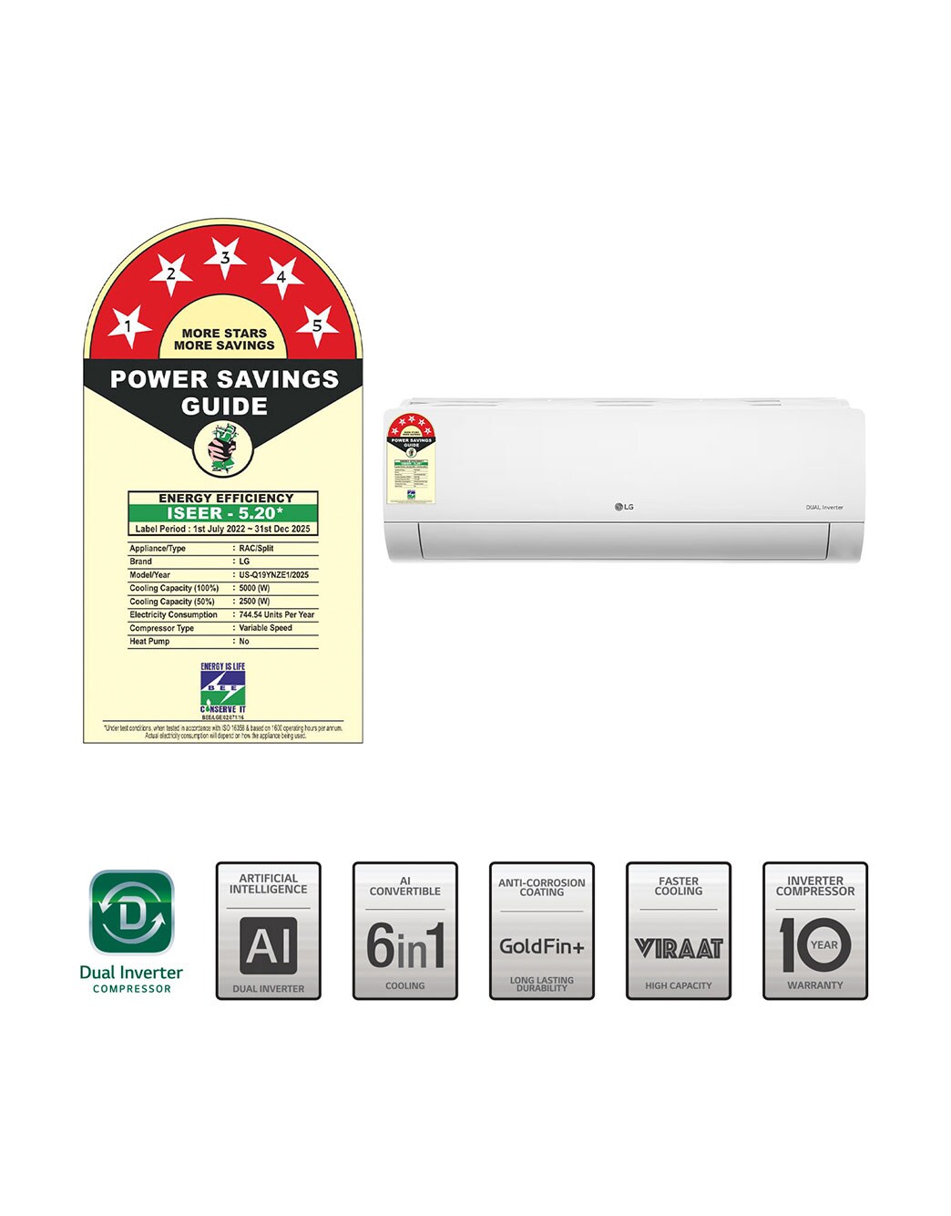 5 Star AI Convertible Split AC, 2025 - US-Q19YNZE1 | LG IN
