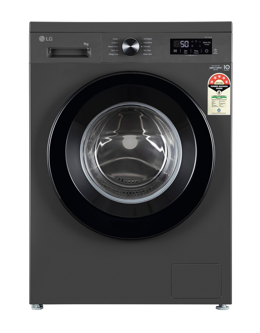 LG 9KG Front Load Washing Machine, Inverter Direct Drive, Middle Black ...