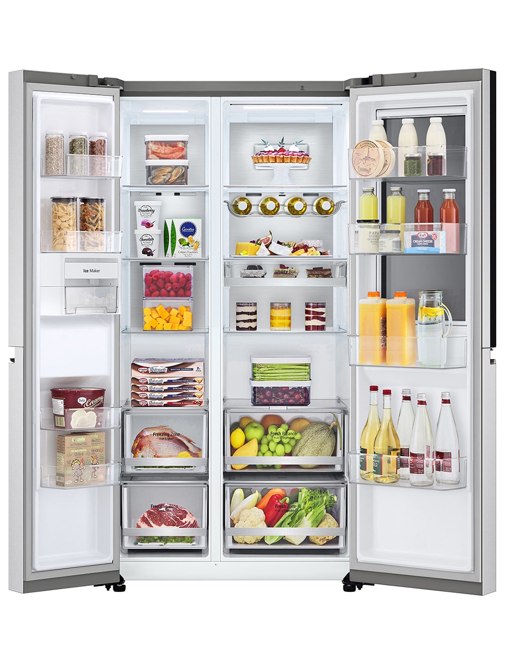 Вид холодильника GC-Q257CAFV, LG Side-by-Side, 647л спереди | LG KZ