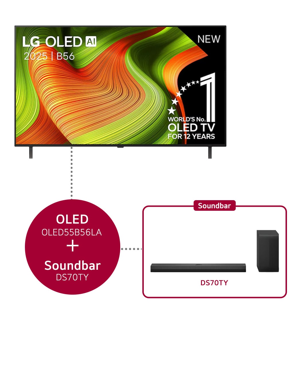 55 inch LG OLED AI B5 4K Smart TV 2025 & DS70TY soundbar - OLED55B56LA ...