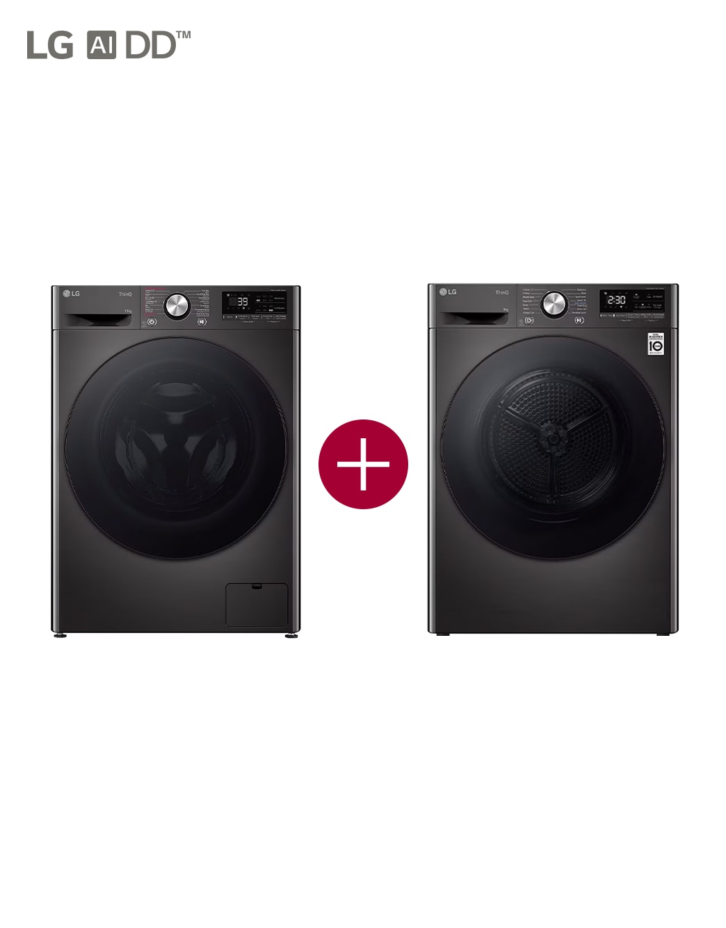 11kg Wasmachine F4WR7011SYB + 9kg Droger RH90V9ZVEN Zwart | LG NL