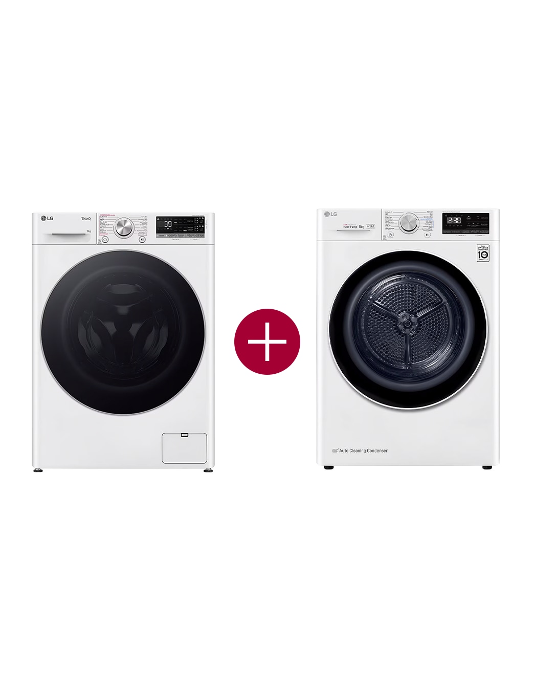 9kg Wasmachine GC3R709S1 + 8kg Droger RH80V9AV4N Wit - GC3R709S1 ...