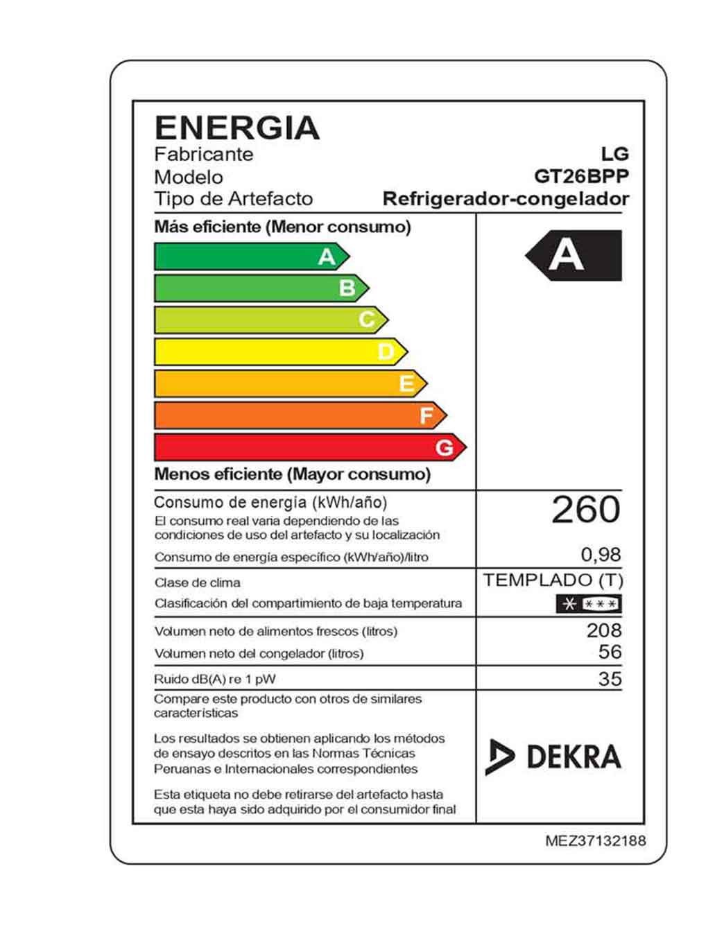 Refrigeradora Top Freezer 264L- GT26BPP | LG PE