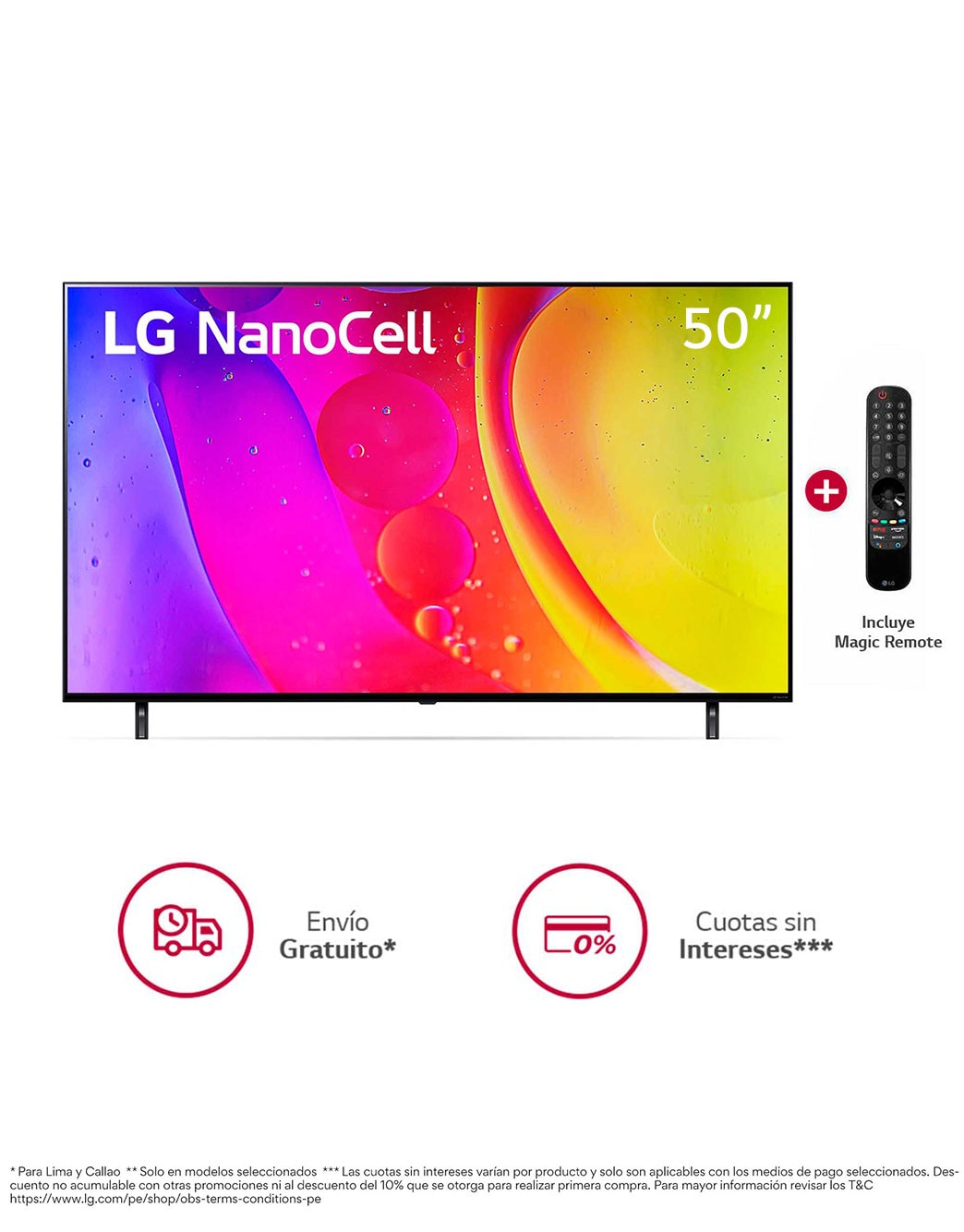 LG NanoCell 50'' NANO80 4K Smart TV con ThinQ AI (Inteligencia Artificial), 4K Procesador ...