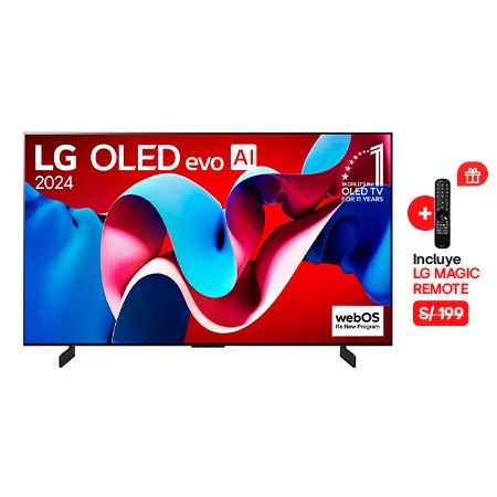 42 Smart TV LG OLED evo AI C4 4K de pulgadas 2024 - OLED42C4PSA | LG PE