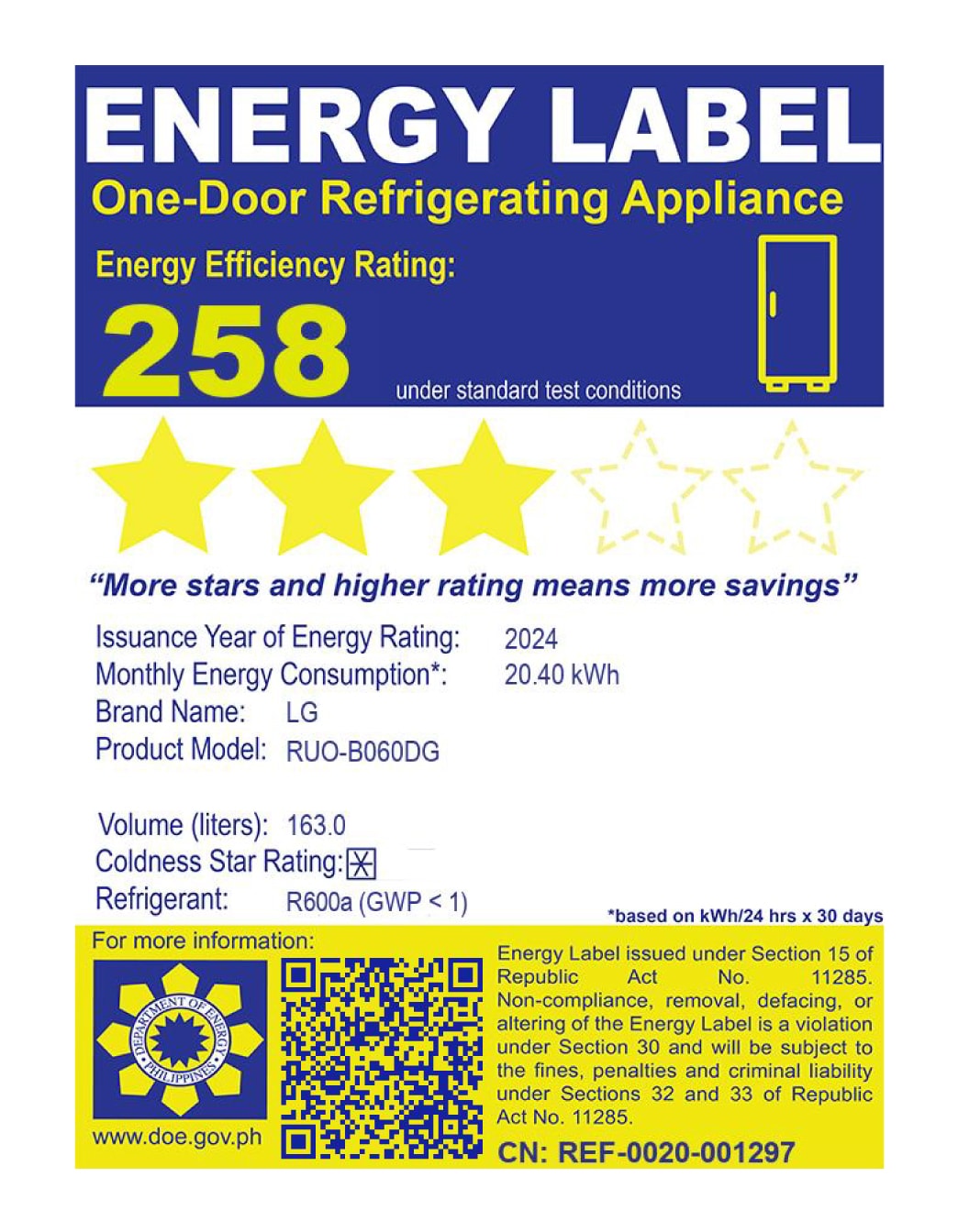 6 cu. ft 1-Door Refrigerator, non-inverter compressor, 10 Year Warranty ...