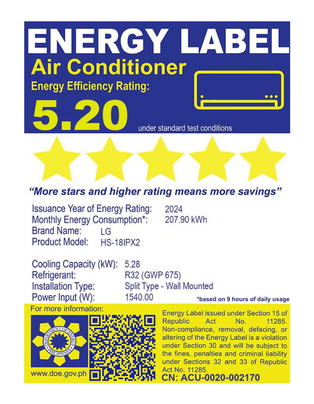 2.0 HP Split Type Dual Inverter Compressor Premium Aircon with Kilowatt ...