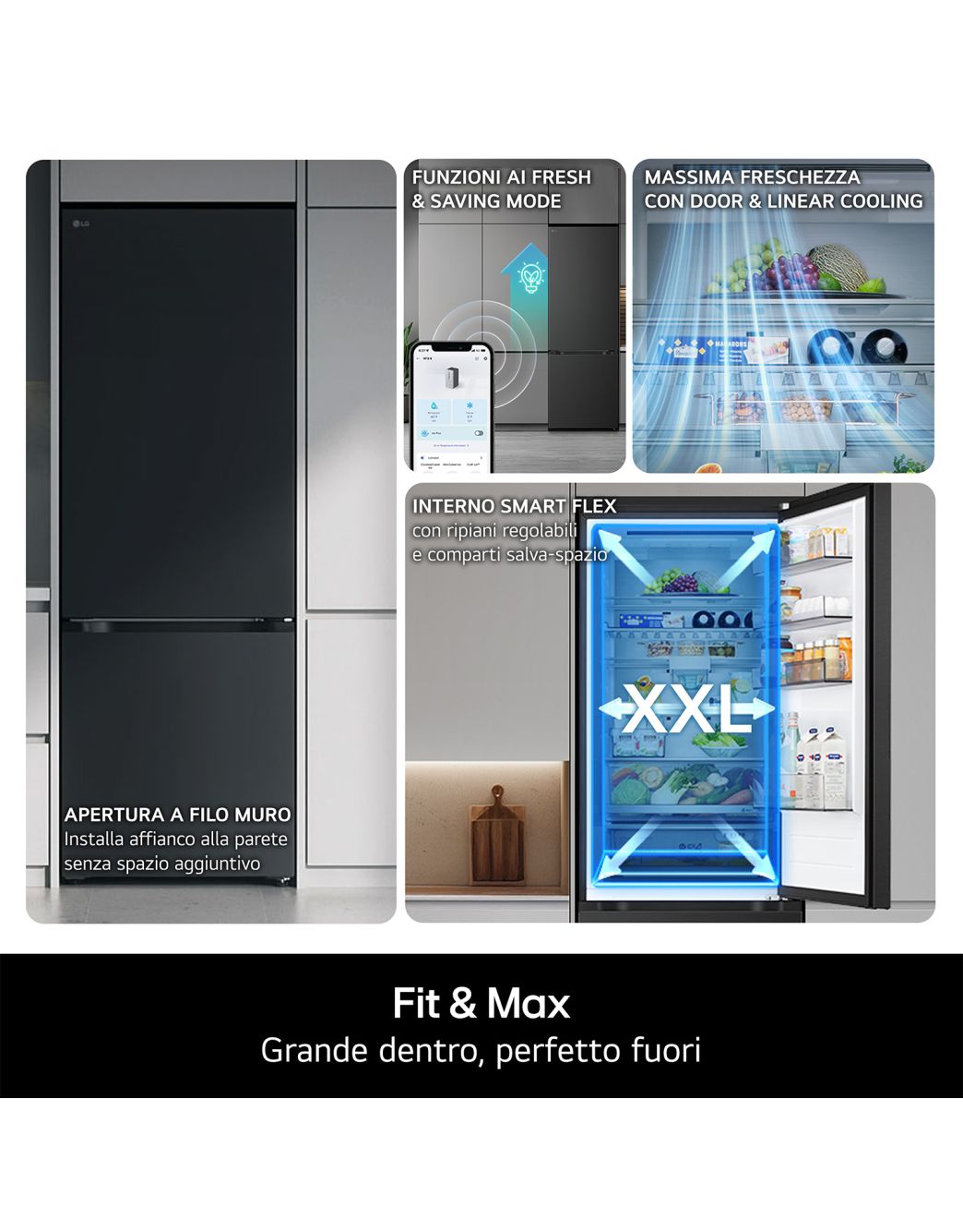 LG GBBS726AEV Frigorifero combinato Fit & Max 60cm, Classe A, 375L, AI ...