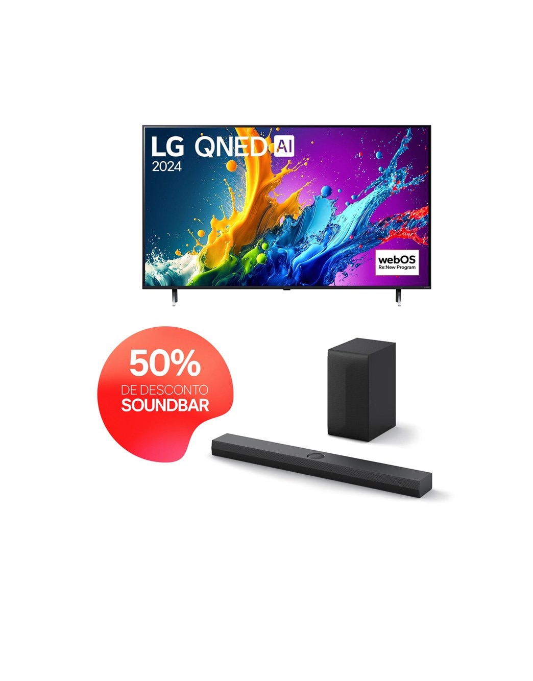 LG QNED AI QNED80 4K Smart TV de 65 polegadas + LG Soundbar Dolby Atmos com 3.1.1 canais e 400W ...