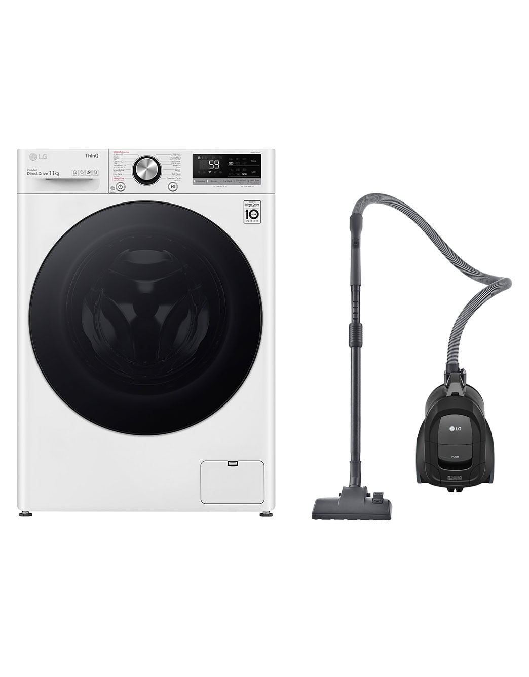 11 kg Washer, Front Load washing Machine, White color + LG Bagless Vacuum Cleaner 1800W, Dust ...
