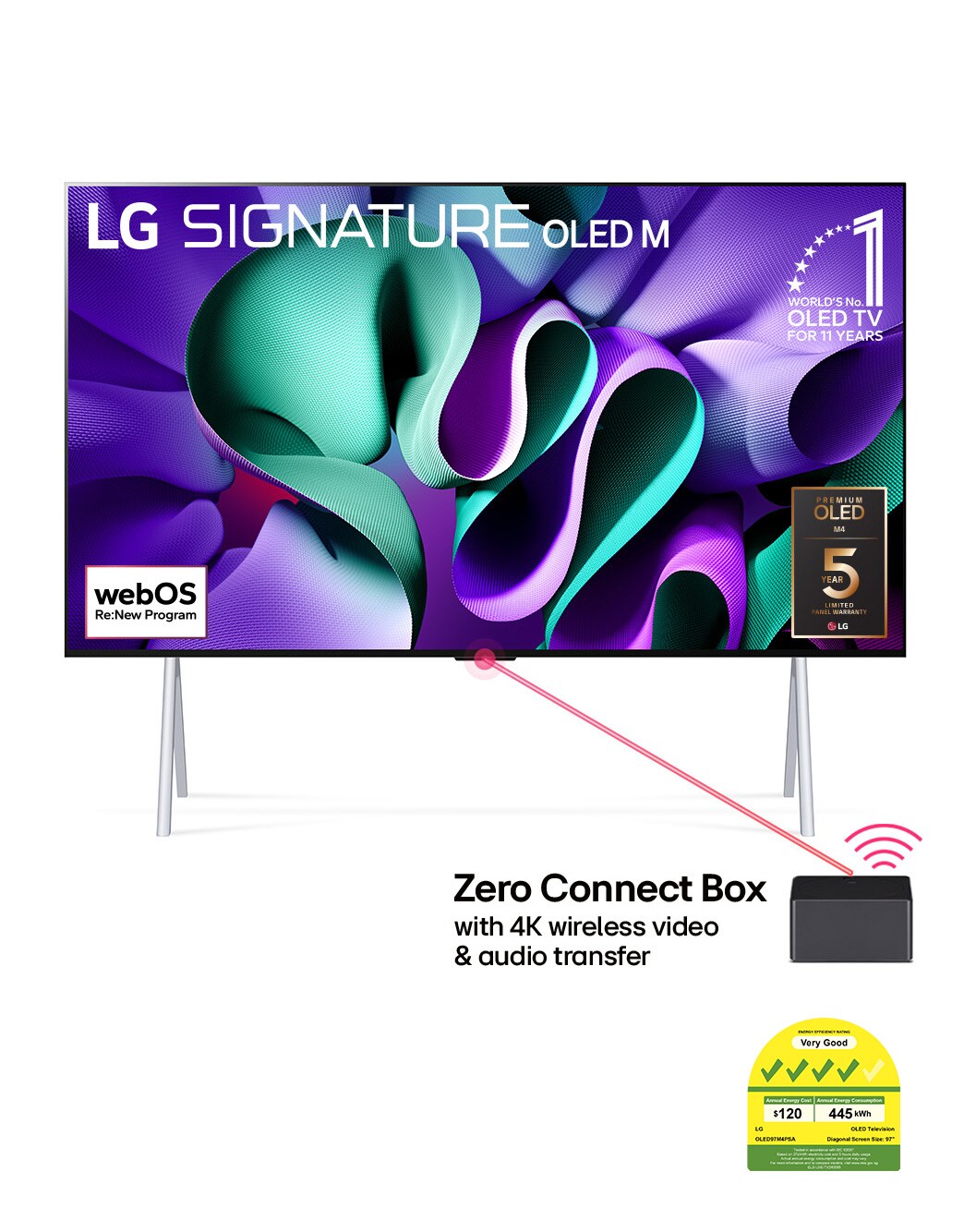 97 inch LG SIGNATURE OLED M4 True Wireless TV with 4K 120Hz Video & Audio Transfer OLED97M4PSA ...
