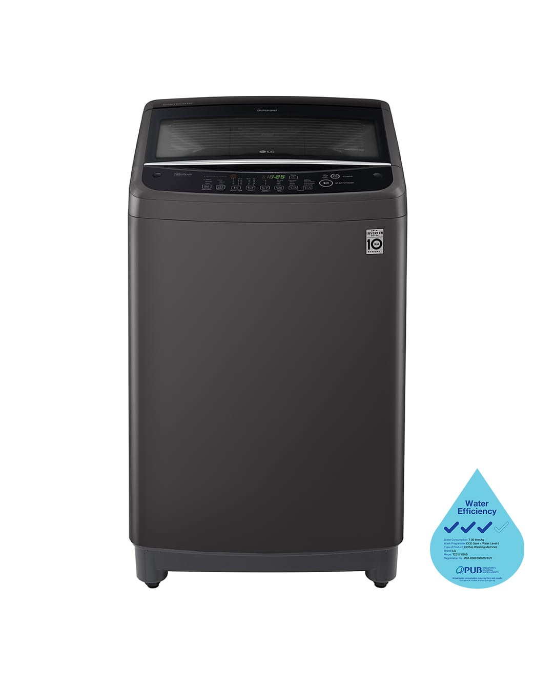 11KG Smart Inverter Top Load Washing Machine, Black | LG SG