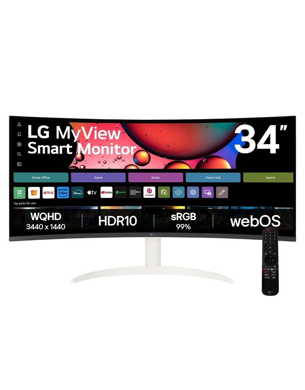 34" Smart Monitor 2K 21:9 曲面智慧螢幕 (搭載webOS/隨附智慧滑鼠遙控器) - 34SR60QC-W | LG TW
