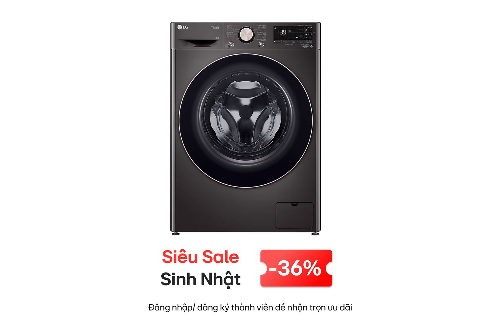 Máy giặt lồng ngang LG AI DD™ Inverter 14kg màu đen FV1414S3BA - FV1414S3BA | LG VN