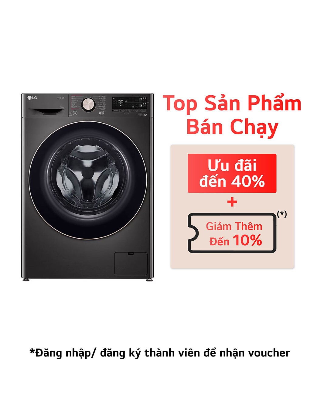 Máy giặt lồng ngang AI DD™ 12kg màu đen FV1412S3B | LG VN