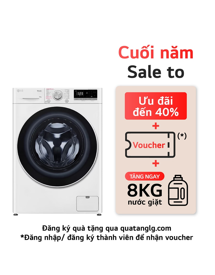 Máy giặt lồng ngang AI DD™ 10kg màu trắng FV1410S4W1 | LG VN