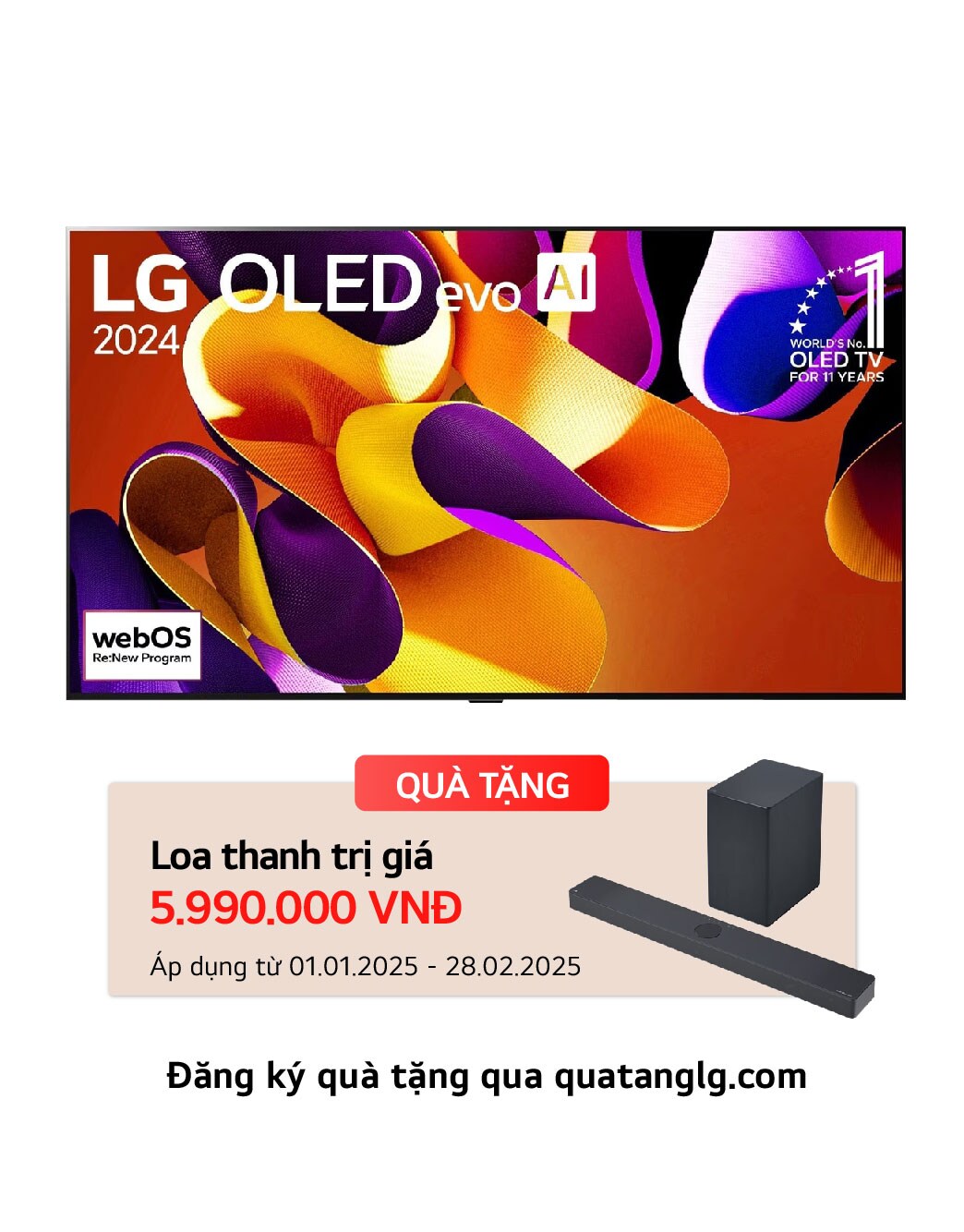 Smart TV LG OLED evo AI G4 4K 55 Inch 2024 - OLED55G4PSA | LG VN