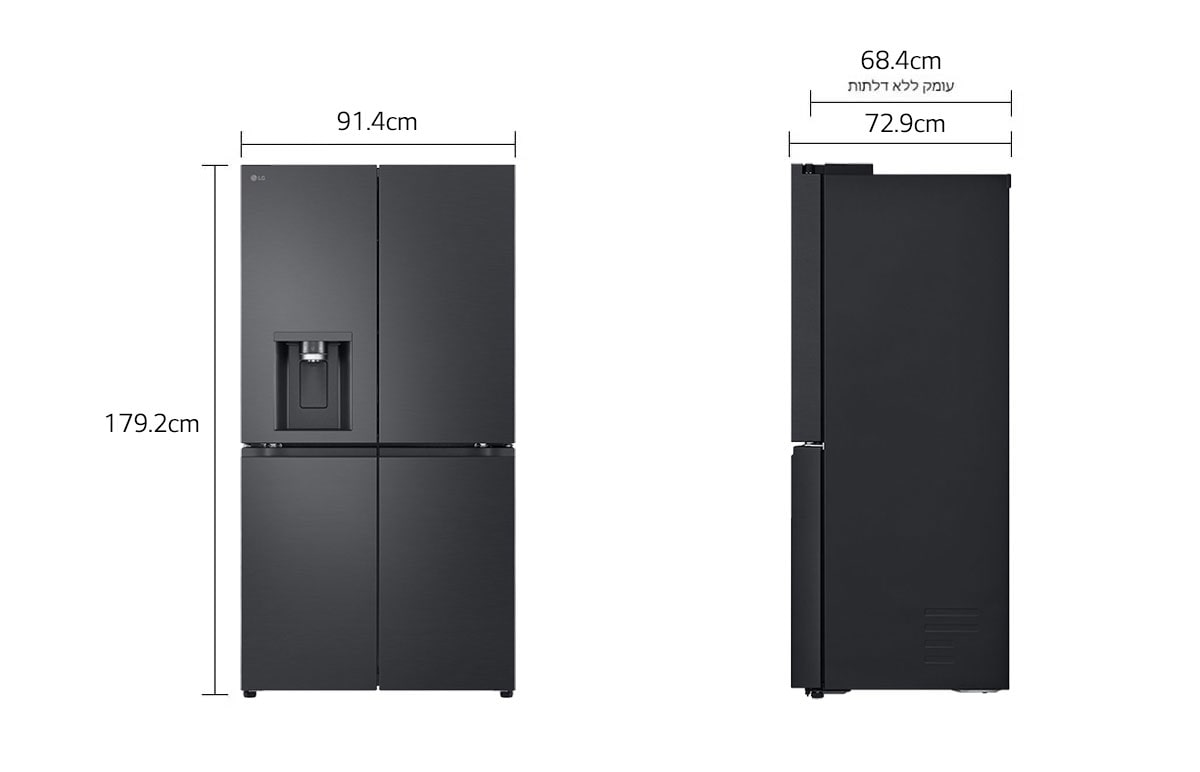 נפח 637 ליטר, טכנולוגיית ™UVnano של LG, דלתות בסגנון צרפתי, גימור פלדה ...