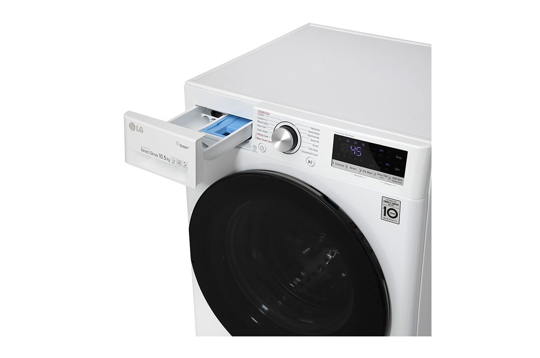 מכונת כביסה 10.5 ק''ג AIDD בצבע לבן פתח קדמי עם דלת שחורה | LG ישראל