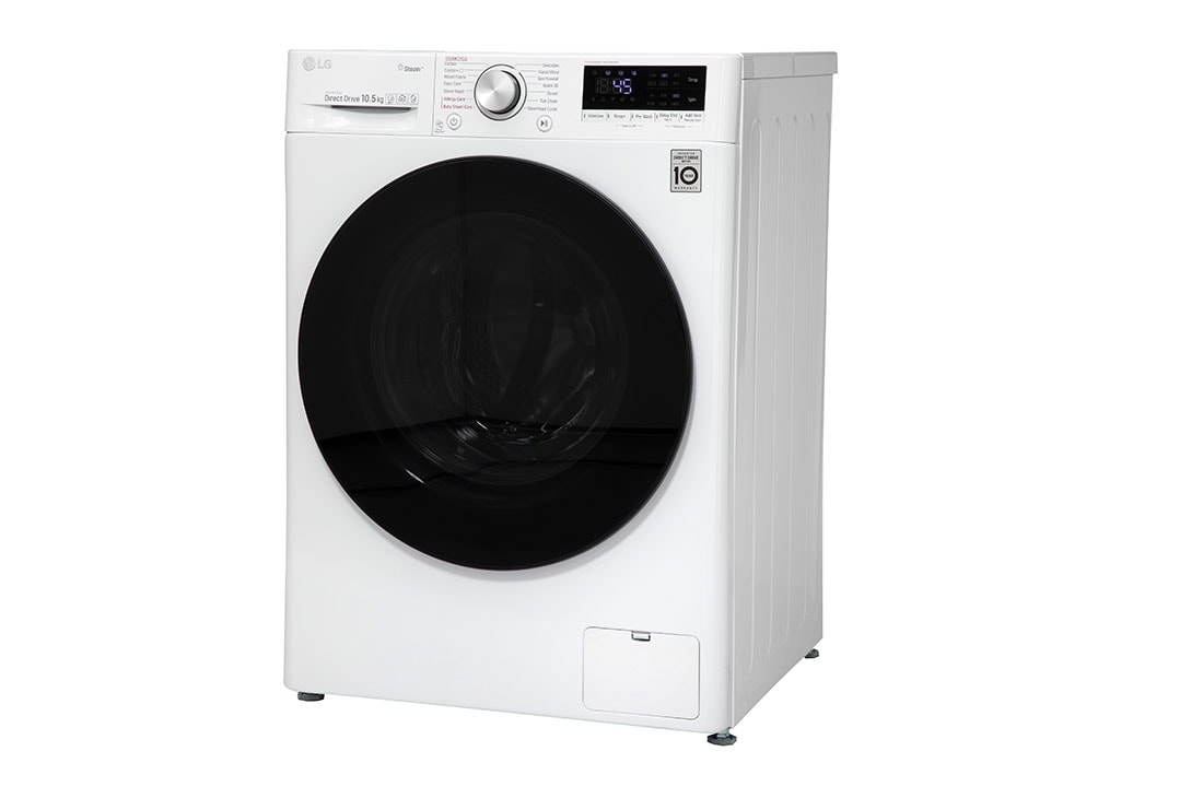 מכונת כביסה 10.5 ק''ג AIDD בצבע לבן פתח קדמי עם דלת שחורה | LG ישראל