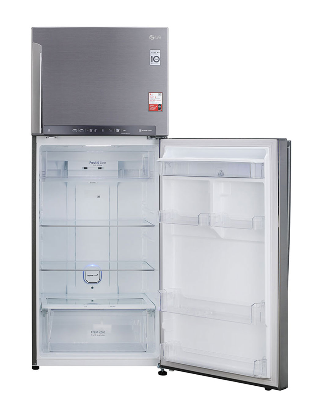 471L Top Freezer with LED Lighting in Shiny Steel | LG NP