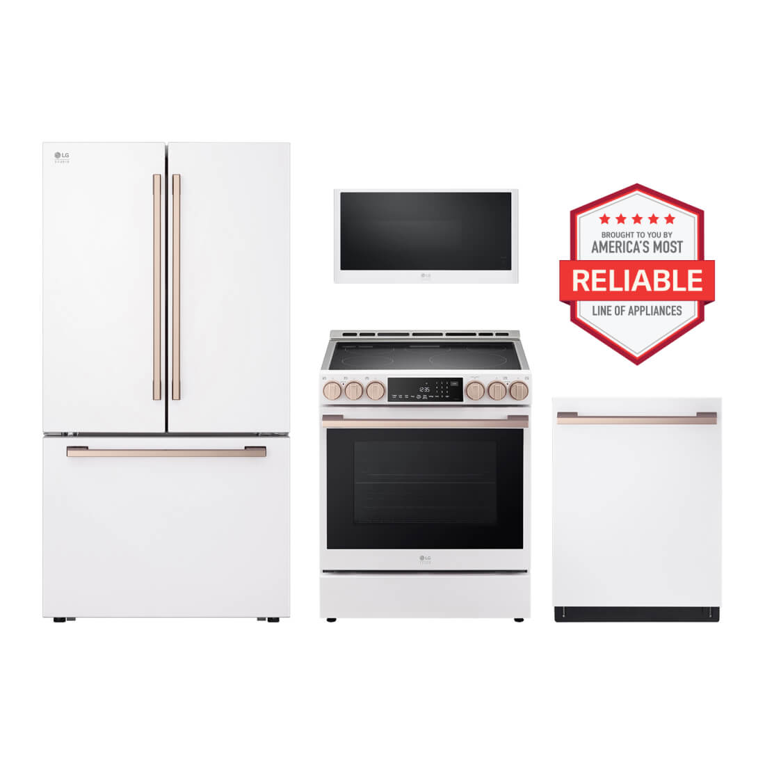 LG STUDIO 4 Piece Kitchen Package with Electric Slide-in Range in Essence White (SRFB27W3 ...