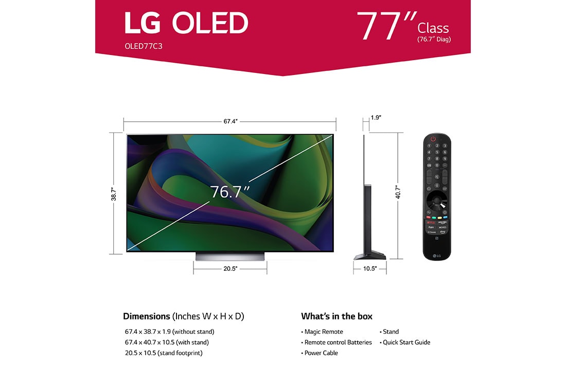 LG 77 Inch Class C3 Series OLED evo 4K UHD Smart webOS 23 w/ ThinQ AI ...
