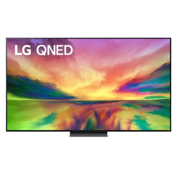 Вид телевизора LG QNED спереди с изображением на экране и логотипом продукта1